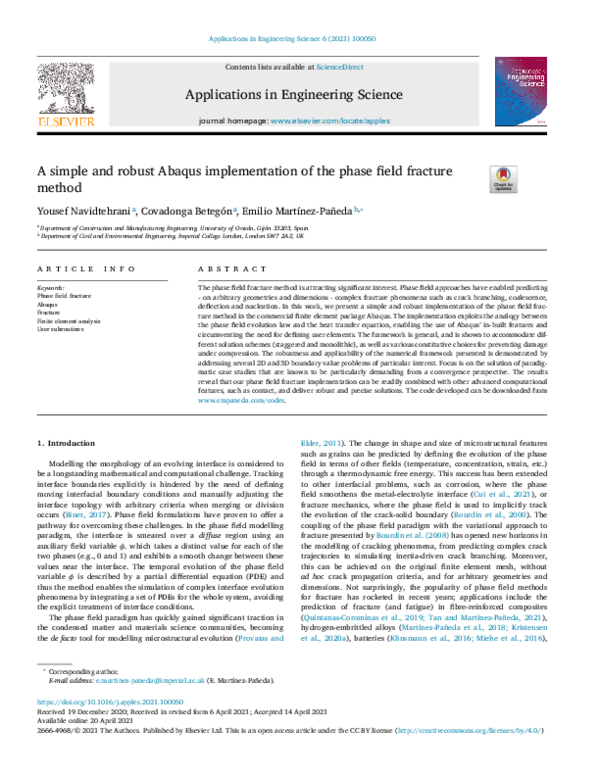(PDF) A simple and robust Abaqus implementation of the phase field fracture method