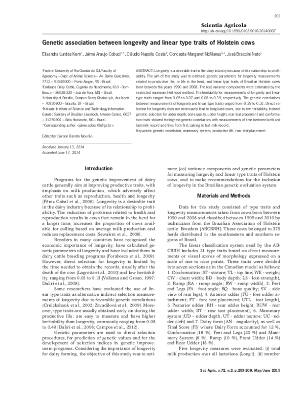 (PDF) Genetic association between longevity and linear type traits of ...