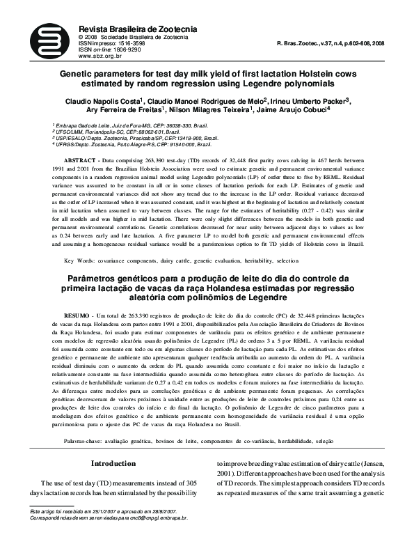 Pdf Bayesian Models Combining Legendre And B Spline Polynomials For Genetic Analysis Of