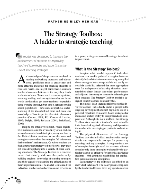 (PDF) The Strategy Toolbox: A Ladder to Strategic Teaching
