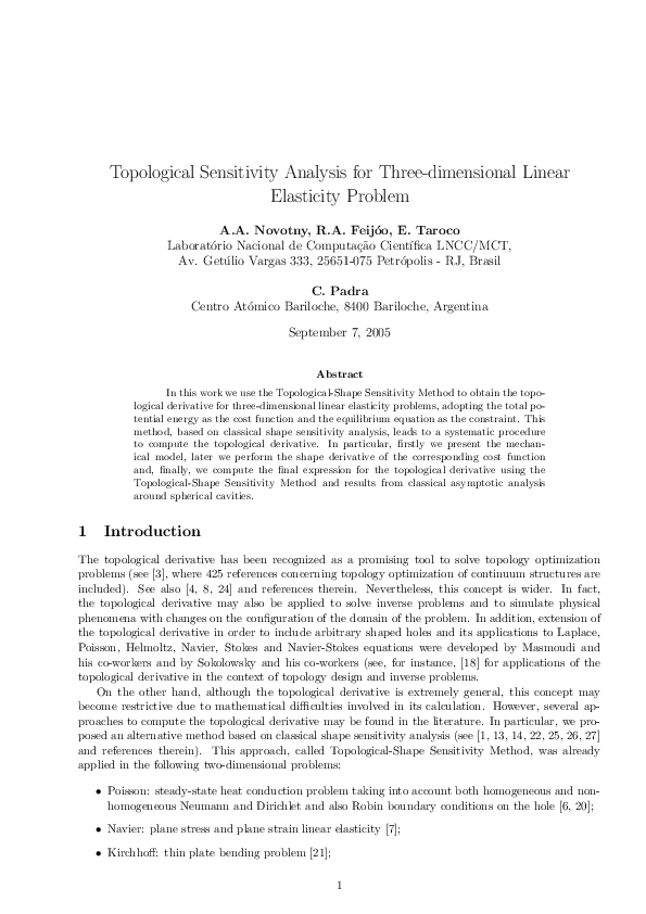 (PDF) Topological sensitivity analysis for three-dimensional linear elasticity problem | Claudio ...