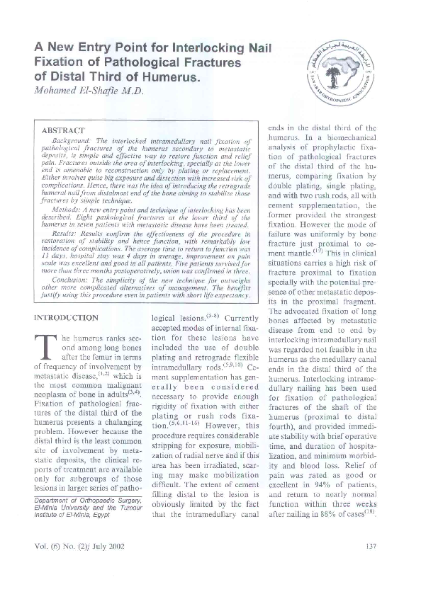 (PDF) A New Entry Point for Interlocking Nail Fixation of Pathological ...