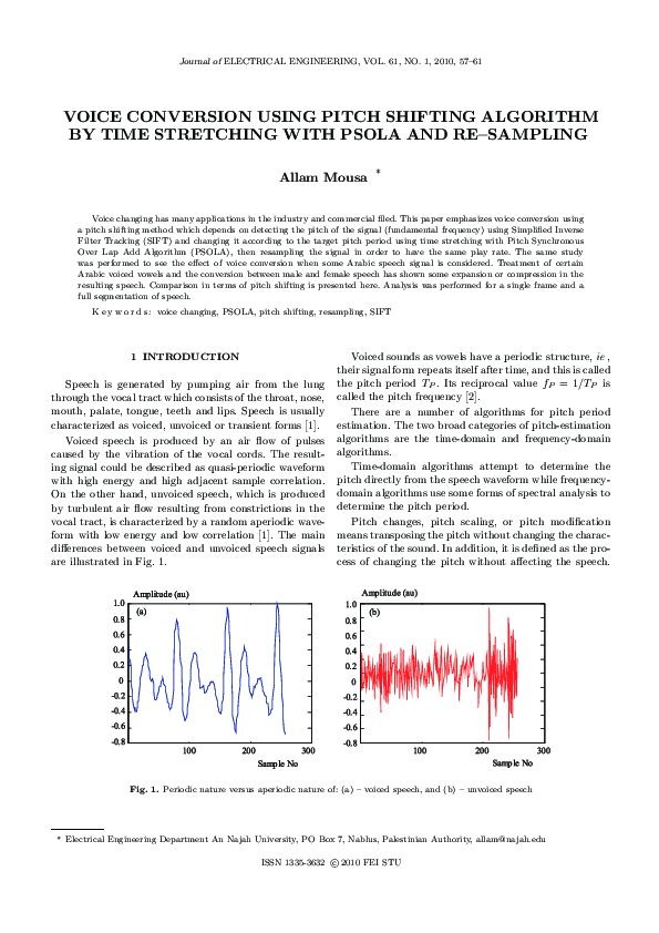 (PDF) Voice Conversion Using Pitch Shifting Algorithm by Time Stretching with PSOLA and Re ...