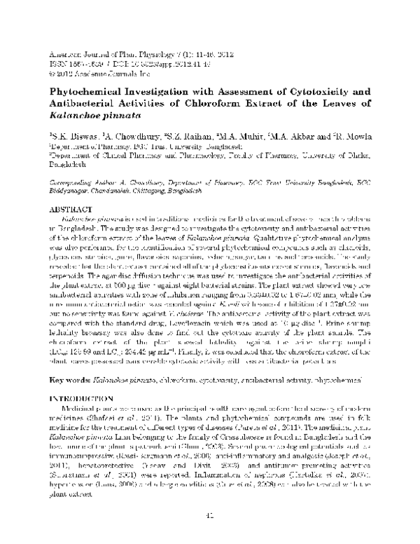 (PDF) Phytochemical Investigation with Assessment of Cytotoxicity and Antibacterial Activities ...