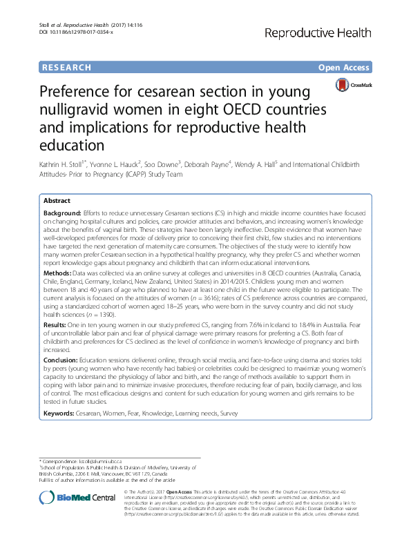 (PDF) Preference for cesarean section in young nulligravid women in ...