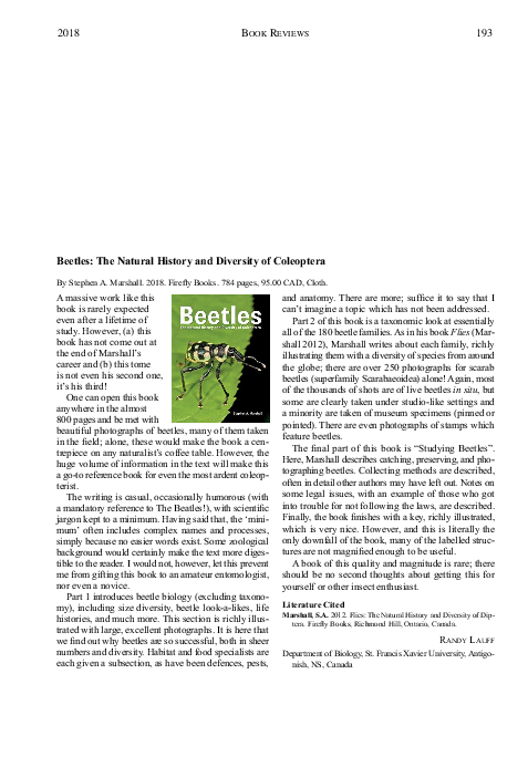 (PDF) Beetles: The Natural History and Diversity of Coleoptera" by Stephen A. Marshall, 2018 ...