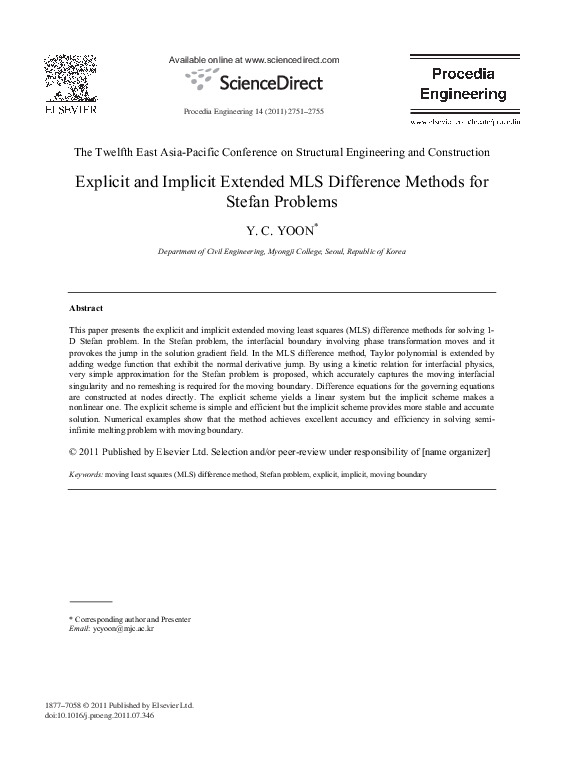 (PDF) Explicit and Implicit Extended MLS Difference Methods for Stefan Problems