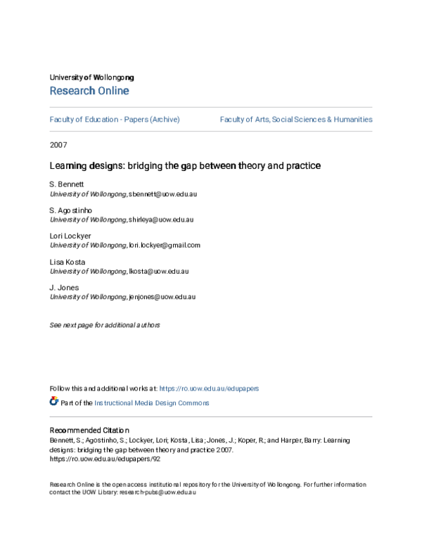 (PDF) Learning designs: Bridging the gap between theory and practice