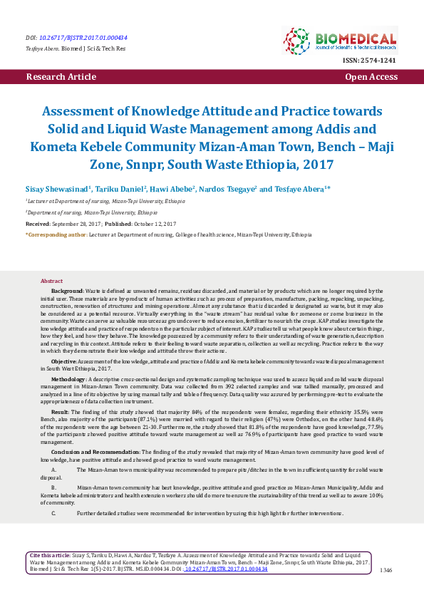 (PDF) Assessment of Knowledge Attitude and Practice towards Solid and ...