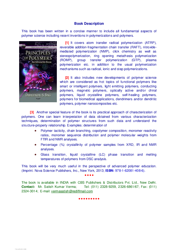 (PDF) Principles of Polymers-An Advanced Book