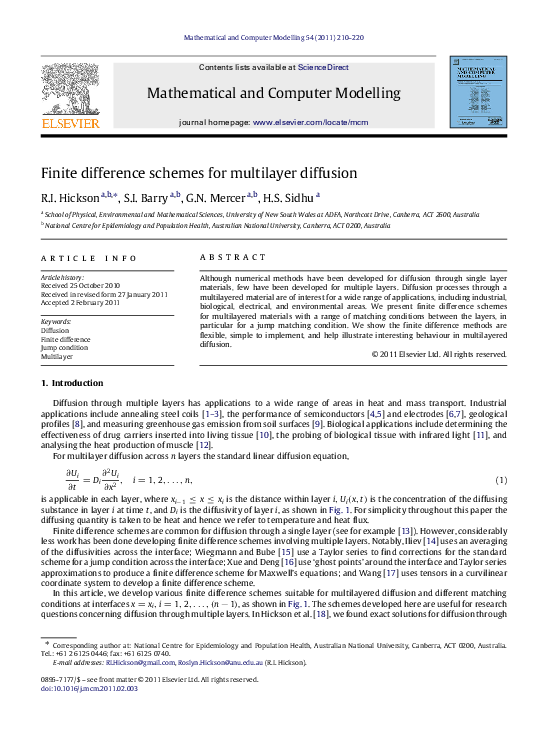 (PDF) Finite difference schemes for multilayer diffusion