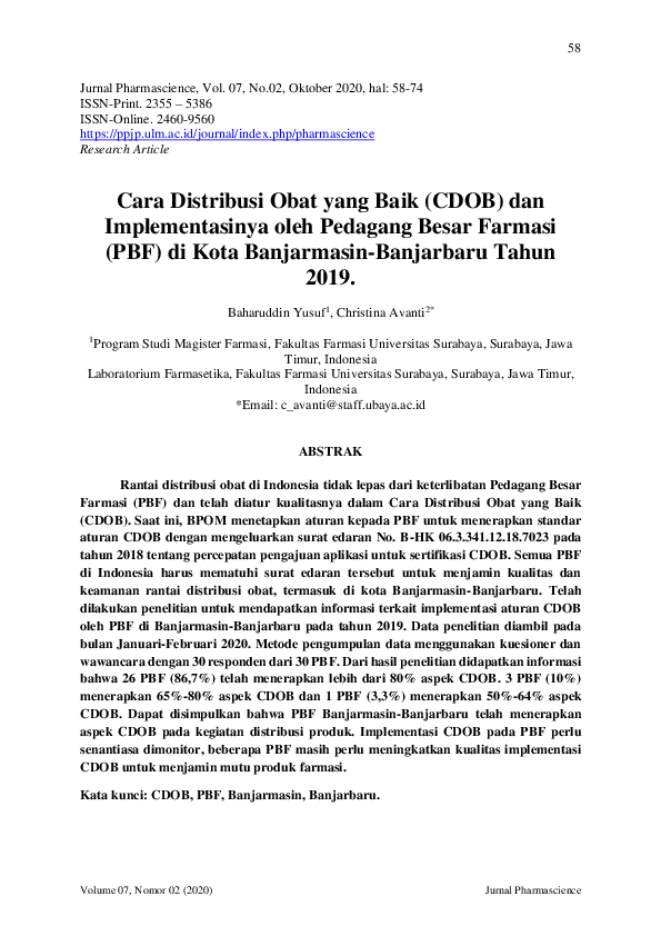(PDF) Cara Distribusi Obat yang Baik (CDOB) dan Implementasinya oleh ...
