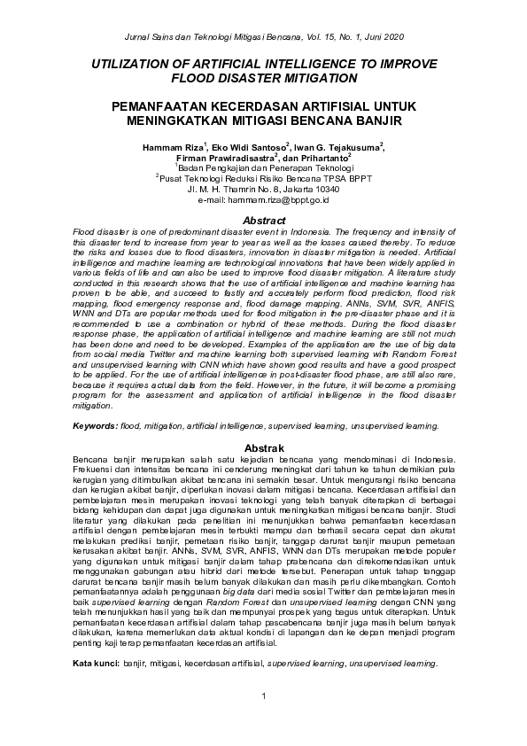 (PDF) Utilization of Artificial Intelligence to Improve Flood Disaster Mitigation