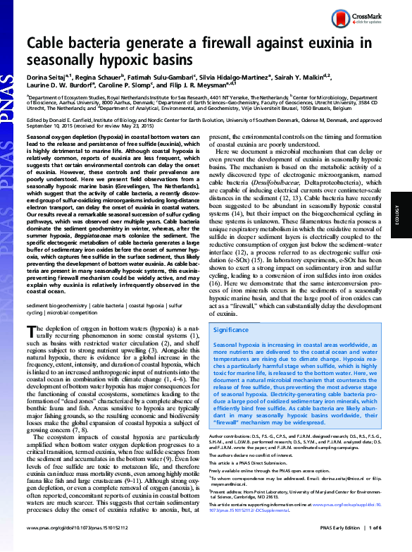 (PDF) Cable bacteria generate a firewall against euxinia in seasonally ...