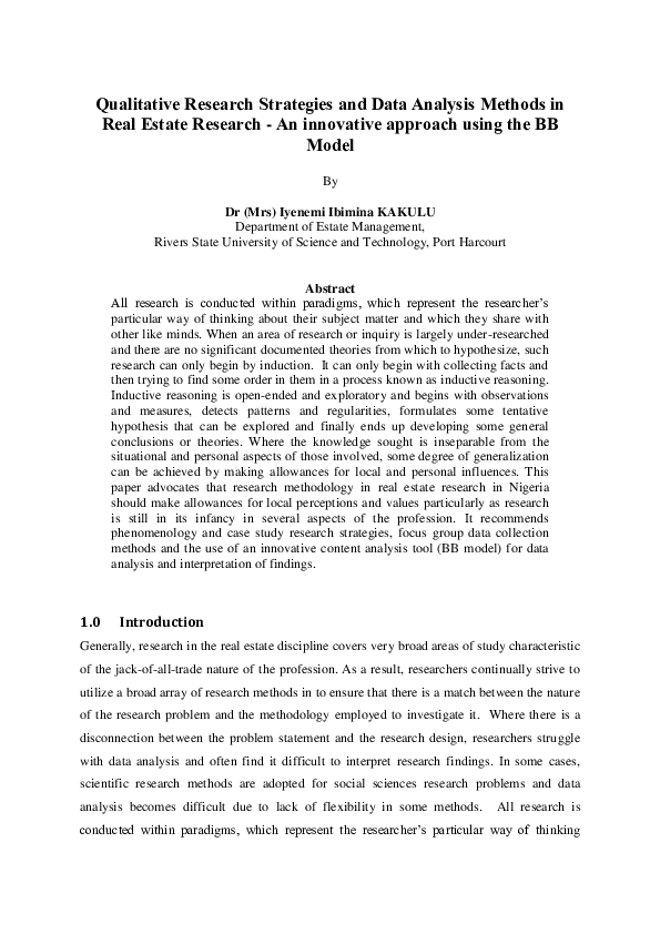 (PDF) Qualitative Research Strategies and Data Analysis Methods in Real ...