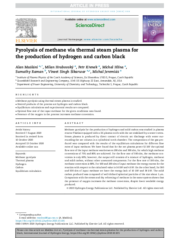 (PDF) Pyrolysis of methane via thermal steam plasma for the production ...