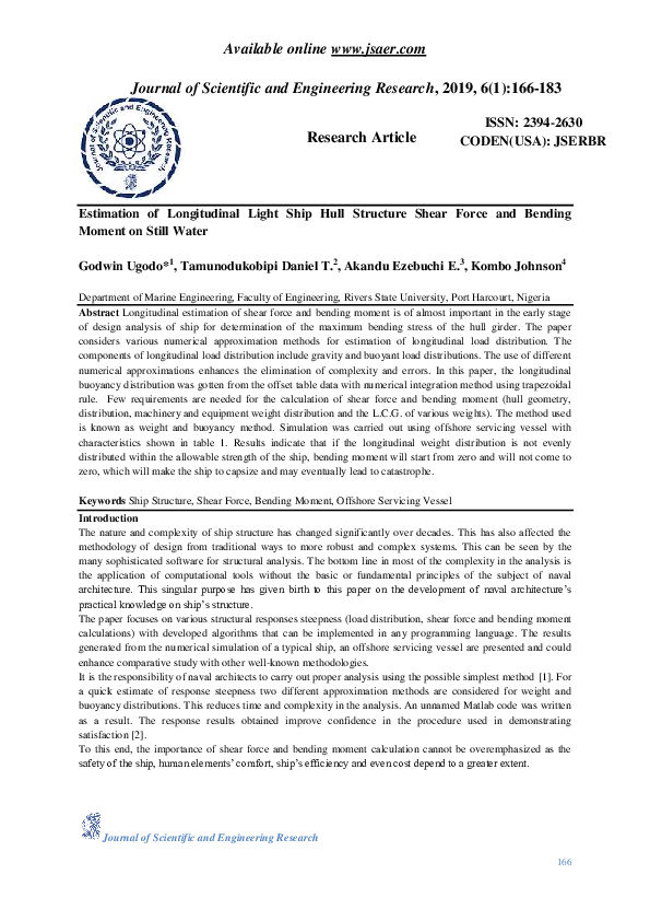 (PDF) Estimation of longitudinal shear force and bending moment in ship ...