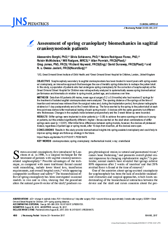 (PDF) Assessment of spring cranioplasty biomechanics in sagittal ...