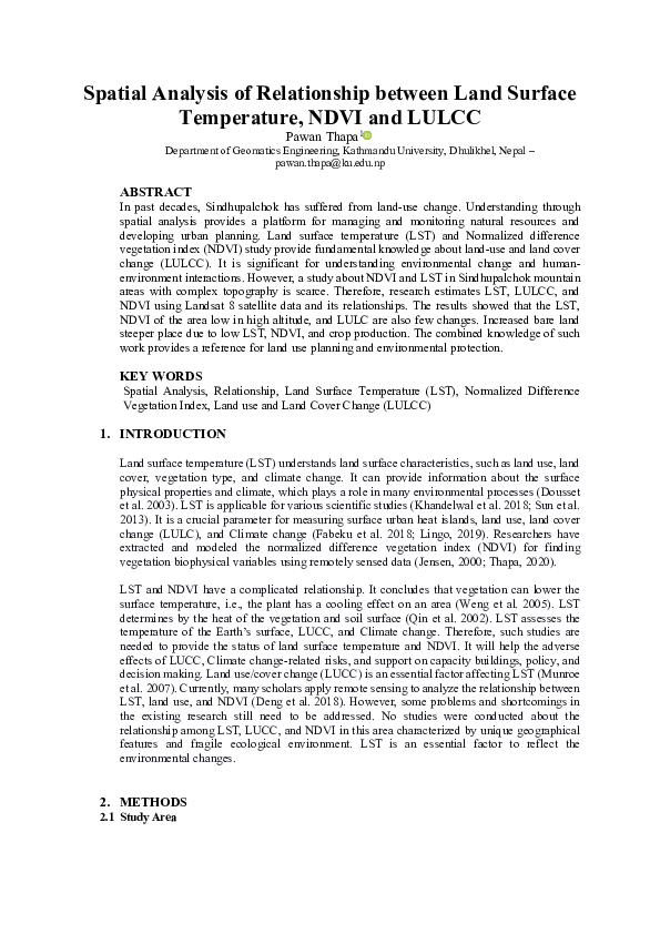 (PDF) Spatial Analysis of Relationship between Land Surface Temperature NDVI and Land Use ...