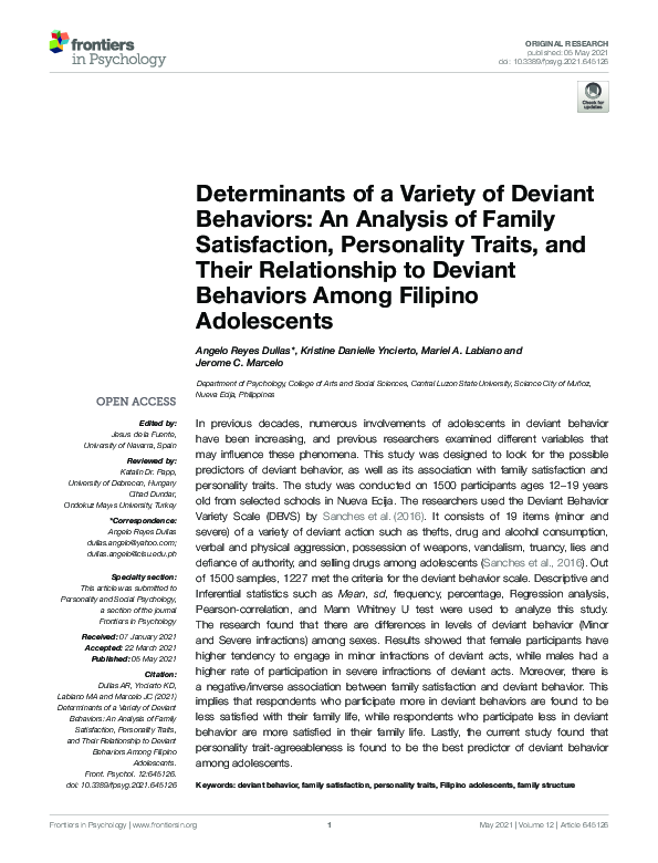 (PDF) Determinants of a Variety of Deviant Behaviors: An Analysis of ...