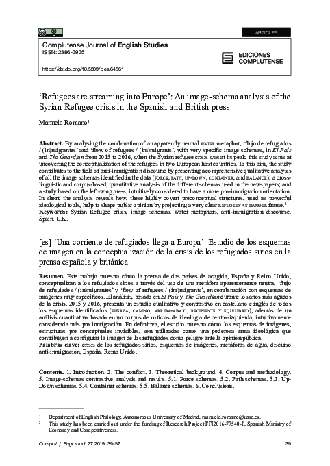 (PDF) ‘Refugees are streaming into Europe’: An image-schema analysis of ...