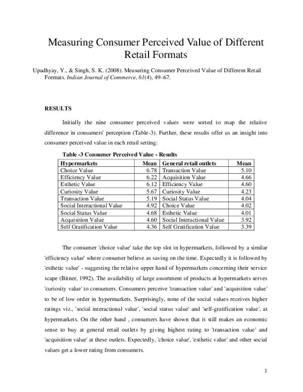 (PDF) Measuring Consumer Perceived Value of Different Retail Formats