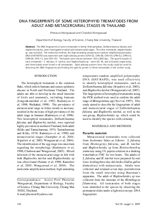 (PDF) DNA fingerprints of some heterophyid trematodes from adult and ...