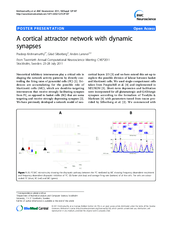 (PDF) A cortical attractor network with dynamic synapses
