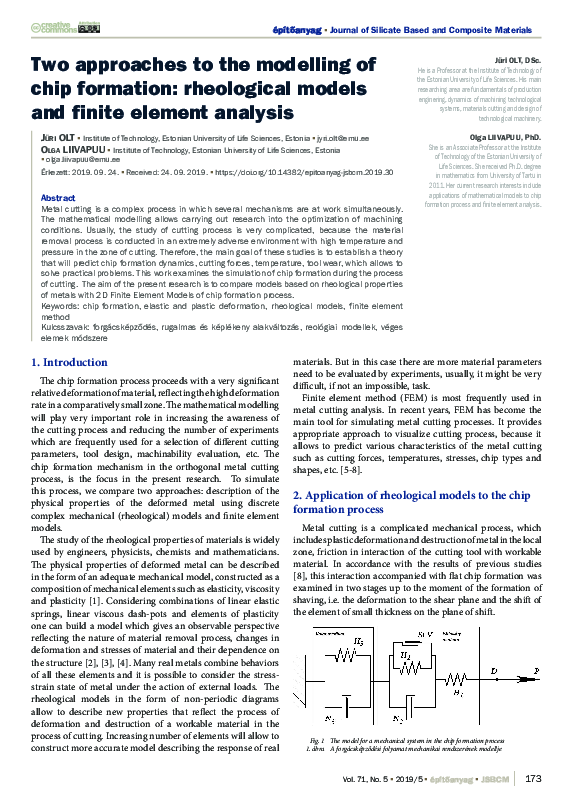 Pdf Two Approaches To The Modelling Of Chip Formation Rheological Models And Finite Element