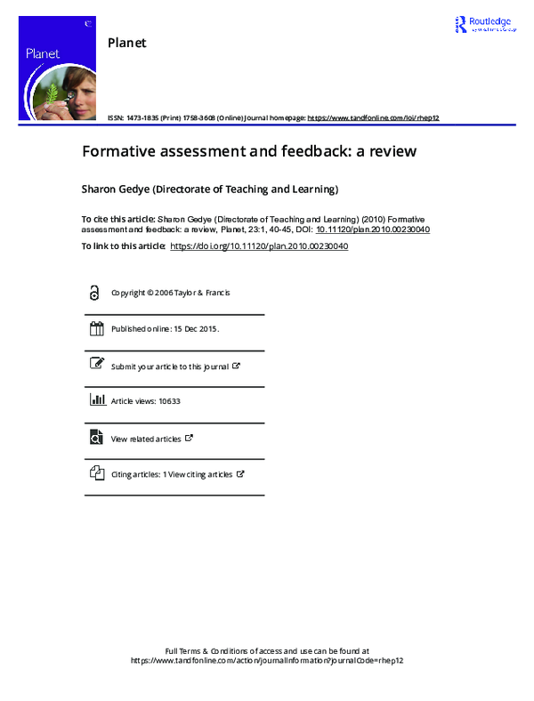 (PDF) Formative assessment and feedback: a review