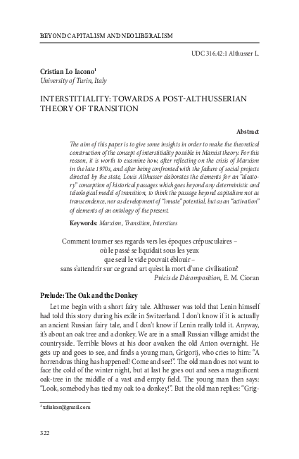 (PDF) Interstitiality: Towards a Post-Althusserian Theory of Transition