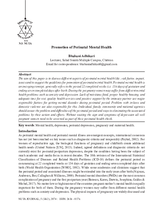(PDF) Promotion of Perinatal Mental Health