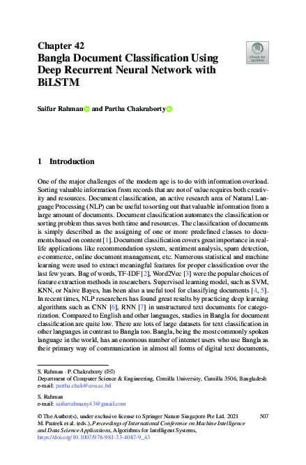 Pdf Bangla Document Classification Using Deep Recurrent Neural