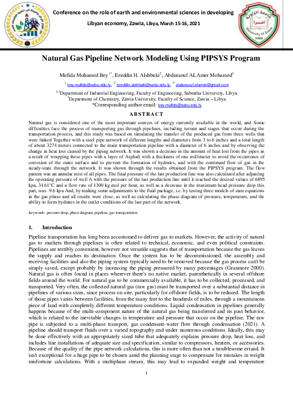 (PDF) Natural Gas Pipeline Network Modeling Using PIPSYS Program