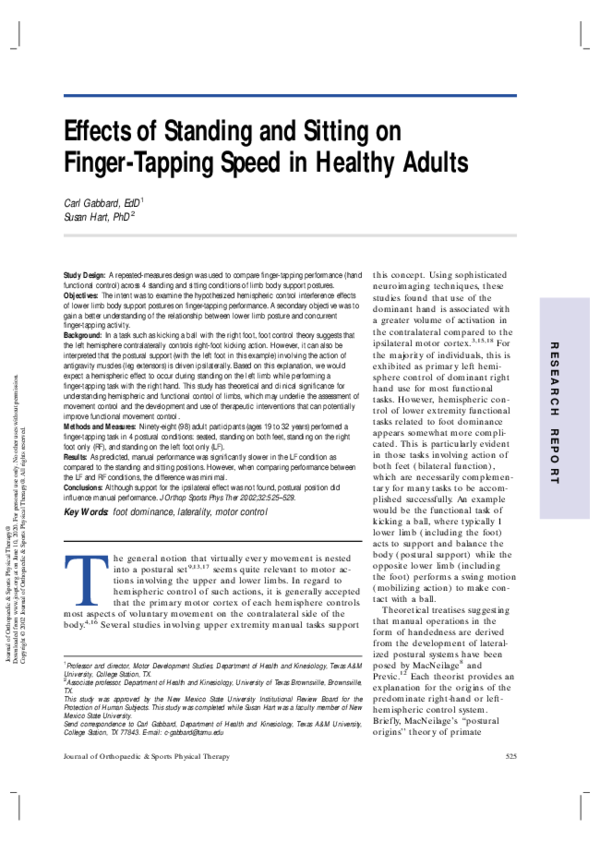 (PDF) Effects of Standing and Sitting on Finger-Tapping Speed in ...