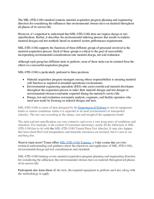 (DOC) MIL STD 810G: Tests of Equipment Limits