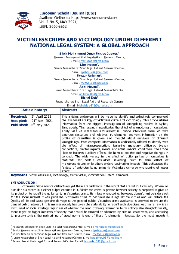 (PDF) VICTIMLESS CRIME AND VICTIMOLOGY UNDER DIFFERENT NATIONAL LEGAL ...