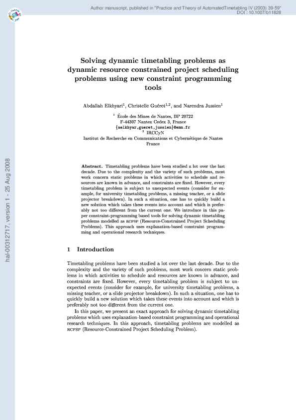 (PDF) Solving Dynamic Resource Constraint Project Scheduling Problems Using New Constraint ...