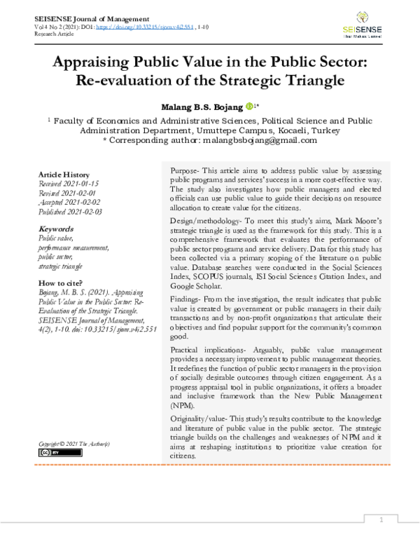 (PDF) Appraising public value. Moore's strategic triangle