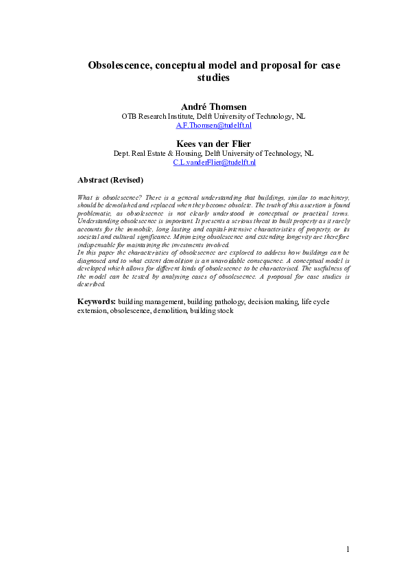 (PDF) Obsolescence, conceptual model and proposal for case studies