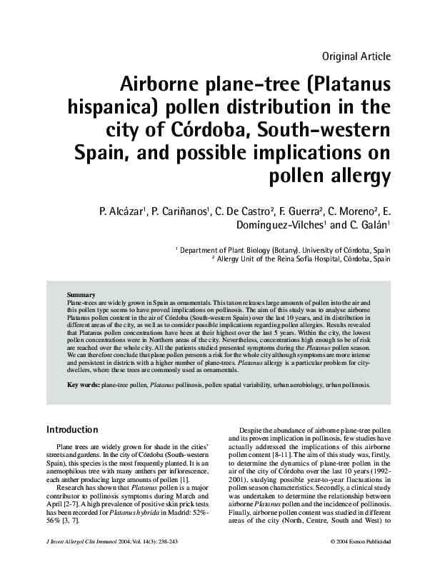 (PDF) Airborne plane-tree (Platanus hispanica) pollen distribution in ...