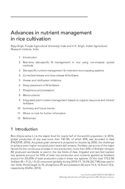 (PDF) Advances in nutrient management in rice May 2017 book chapter