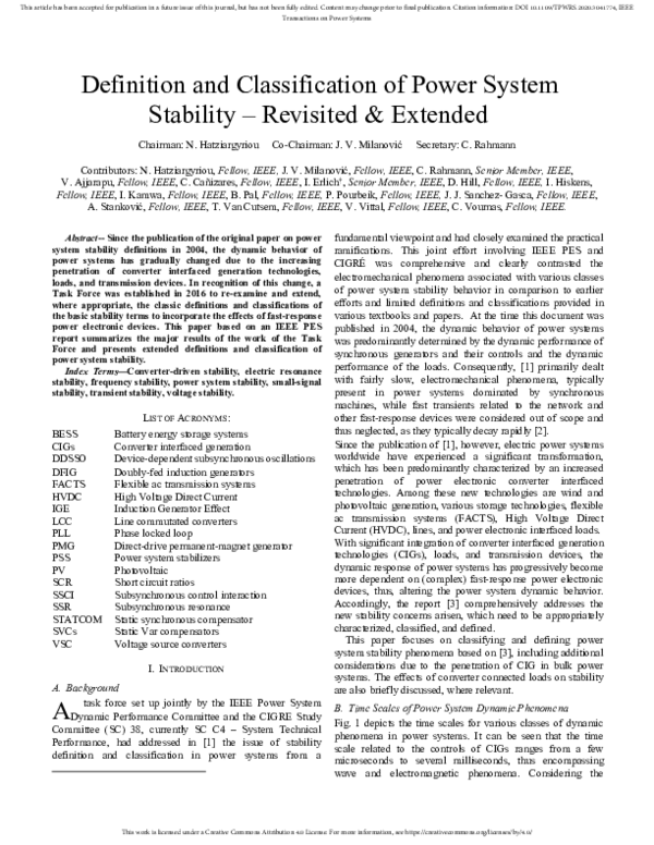 (PDF) Definition and Classification of Power System Stability ...