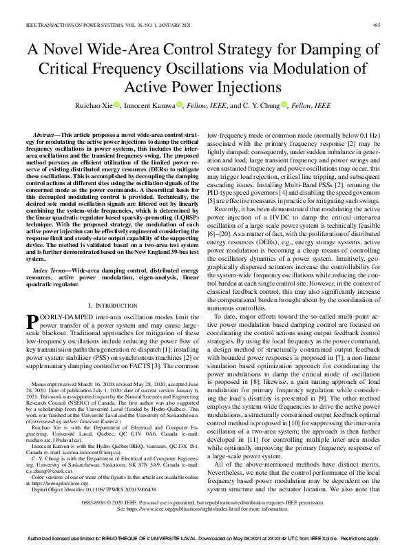 (PDF) A Novel Wide-Area Control Strategy for Damping of Critical ...
