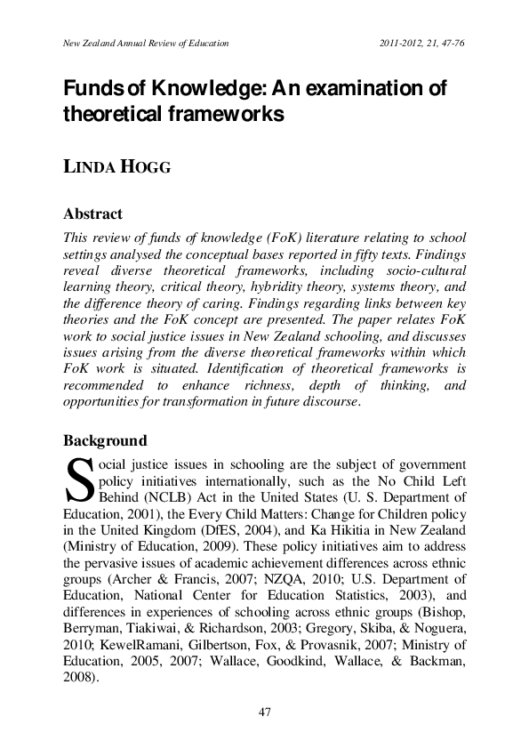 (PDF) Funds of Knowledge: An examination of theoretical frameworks