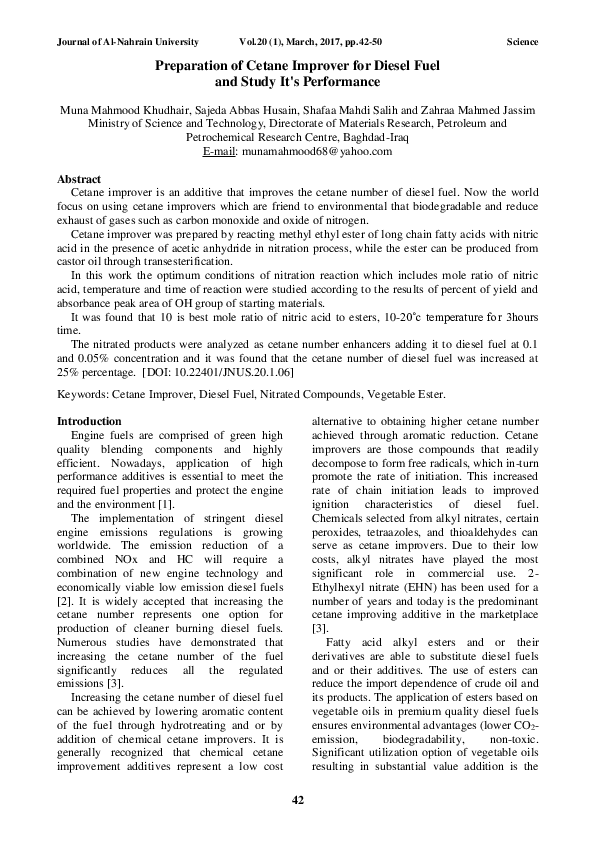 (PDF) Preparation of Cetane Improver for Diesel Fuel and Study It's ...