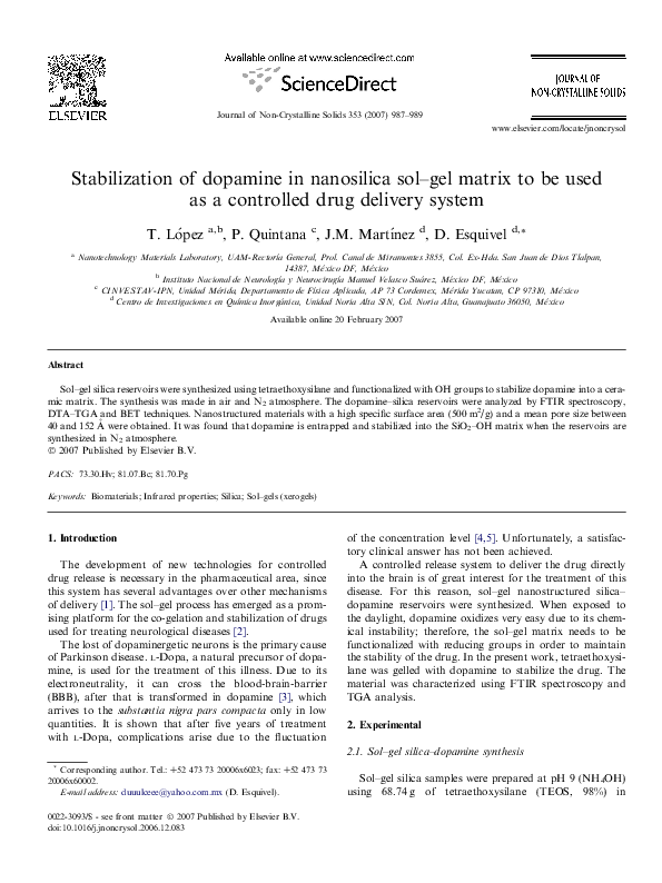 (PDF) Stabilization of dopamine in nanosilica sol–gel matrix to be used ...
