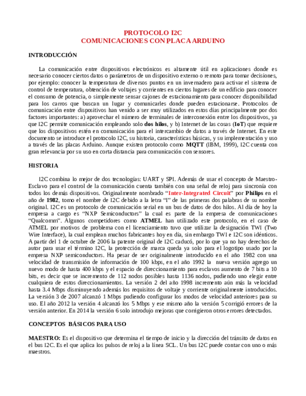 (PDF) Comunicación entre placas Arduino con protocolo I2C