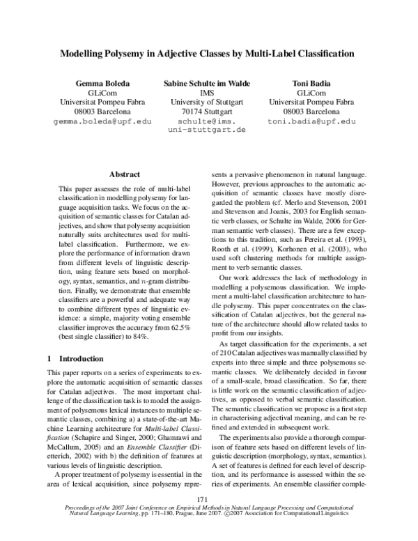 (PDF) Modelling polysemy in adjective classes by multi-label classification