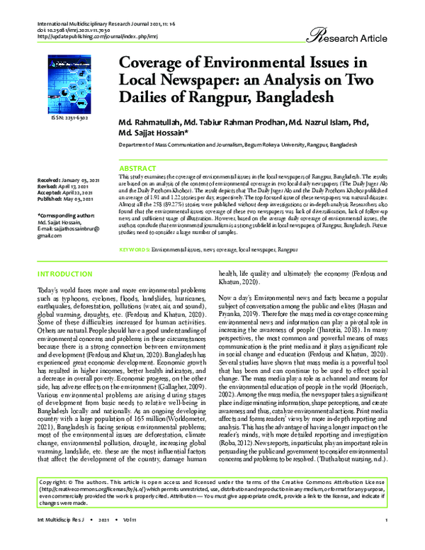 PDF Coverage Of Environmental Issues In Local Newspaper An Analysis pdf-coverage-of-environmental-issues-in-local-newspaper-an-analysis